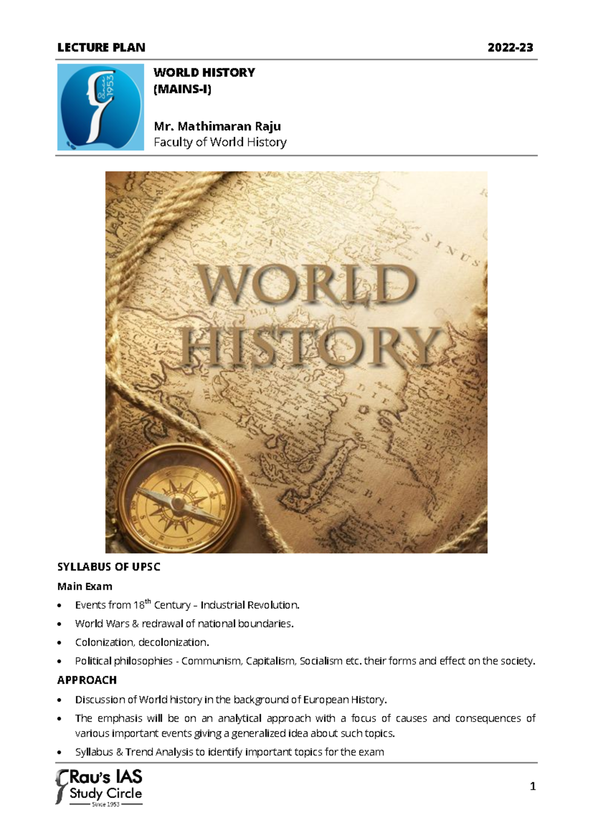 World History Lecture Plan for UPSC MAINS-I - 2022-2023 - Studocu