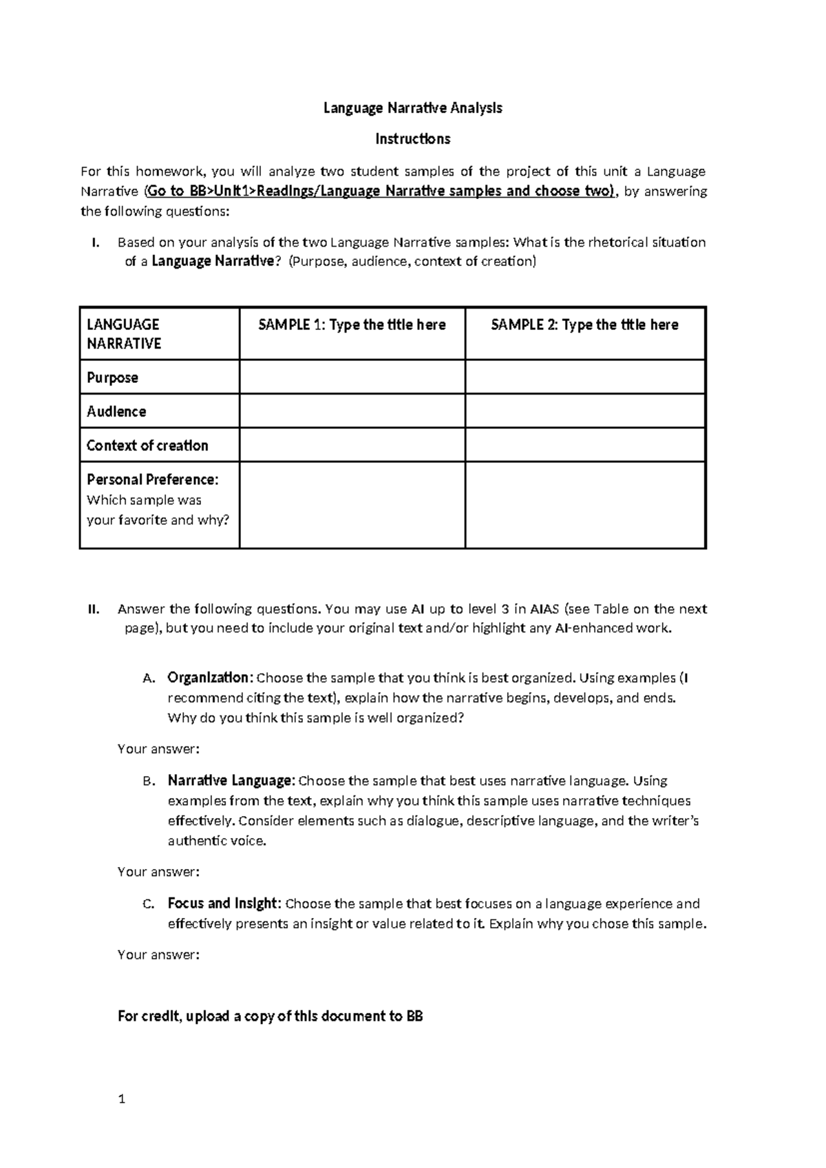 Week 2 HW: Language Narrative Analysis Instructions - Studocu