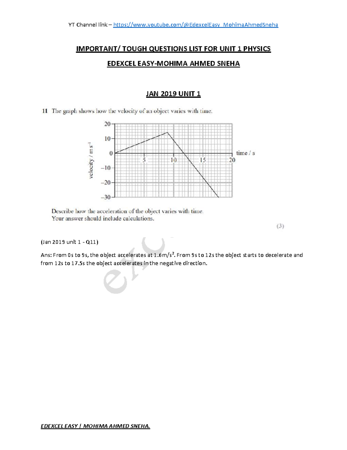 Important Tough Questions List for Unit 1 Physics EDEXCEL - Studocu