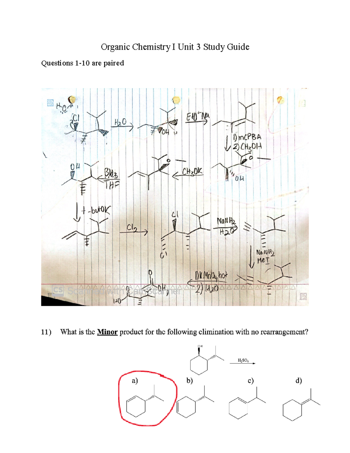 Organic Chemistry 1 Unit 3 Study Guide .docx Answer Key - CHEM 2400H ...