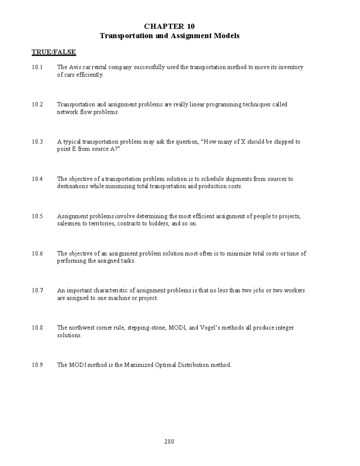 Chapter 10: Transportation & Assignment Models - BSA Study Notes - Studocu