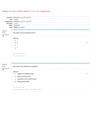 Graded Quiz Unit 3 Attempt review - Question 1 Correct Mark 1 out of 1. Question 2 Correct Mark ...