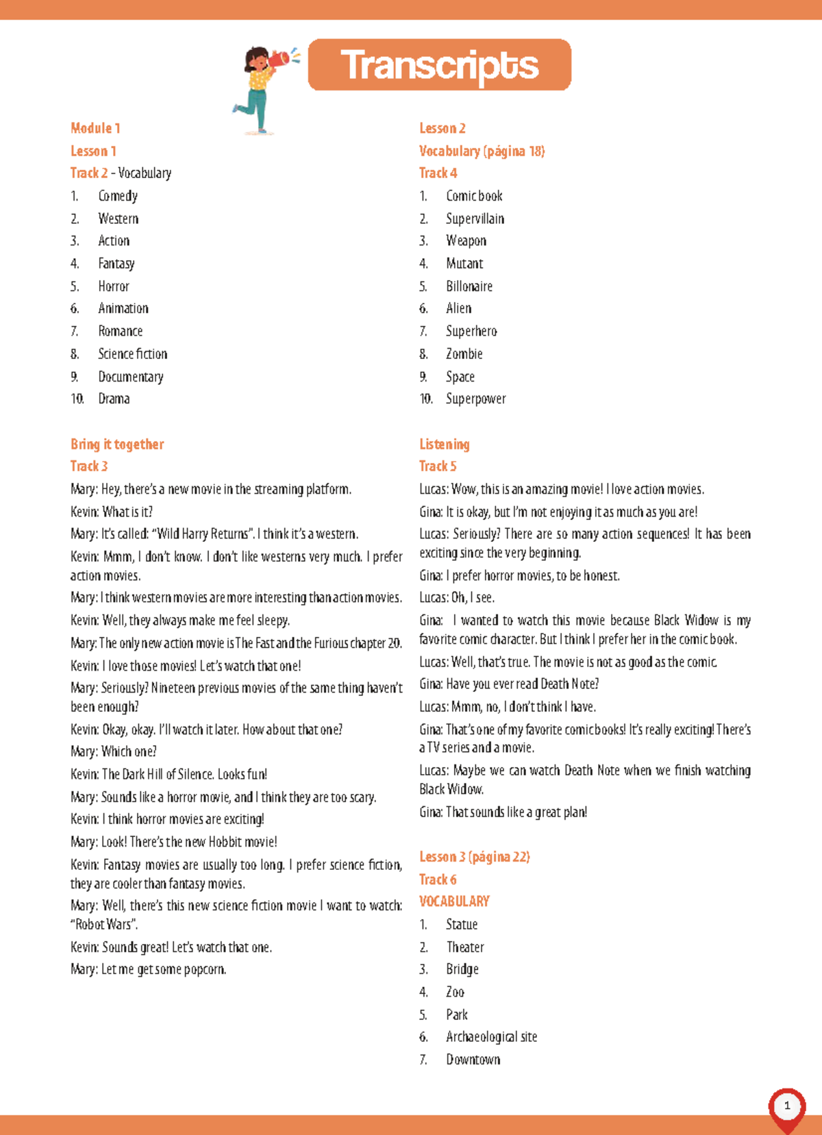 Transcripts ENG 101 Module 1 Lesson 1-10 Vocabulary & Conversations ...