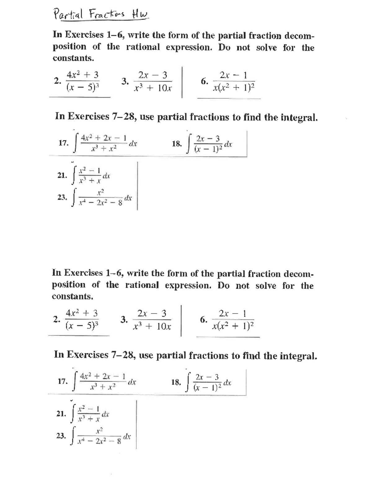 07 Partial Fractions Homework Exercises and Integrals - Studocu
