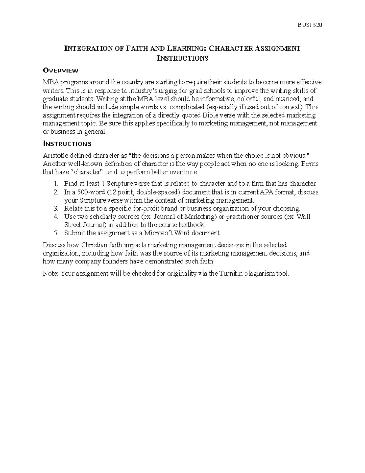 BUSI 520: Character Assignment Instructions for Faith & Learning ...