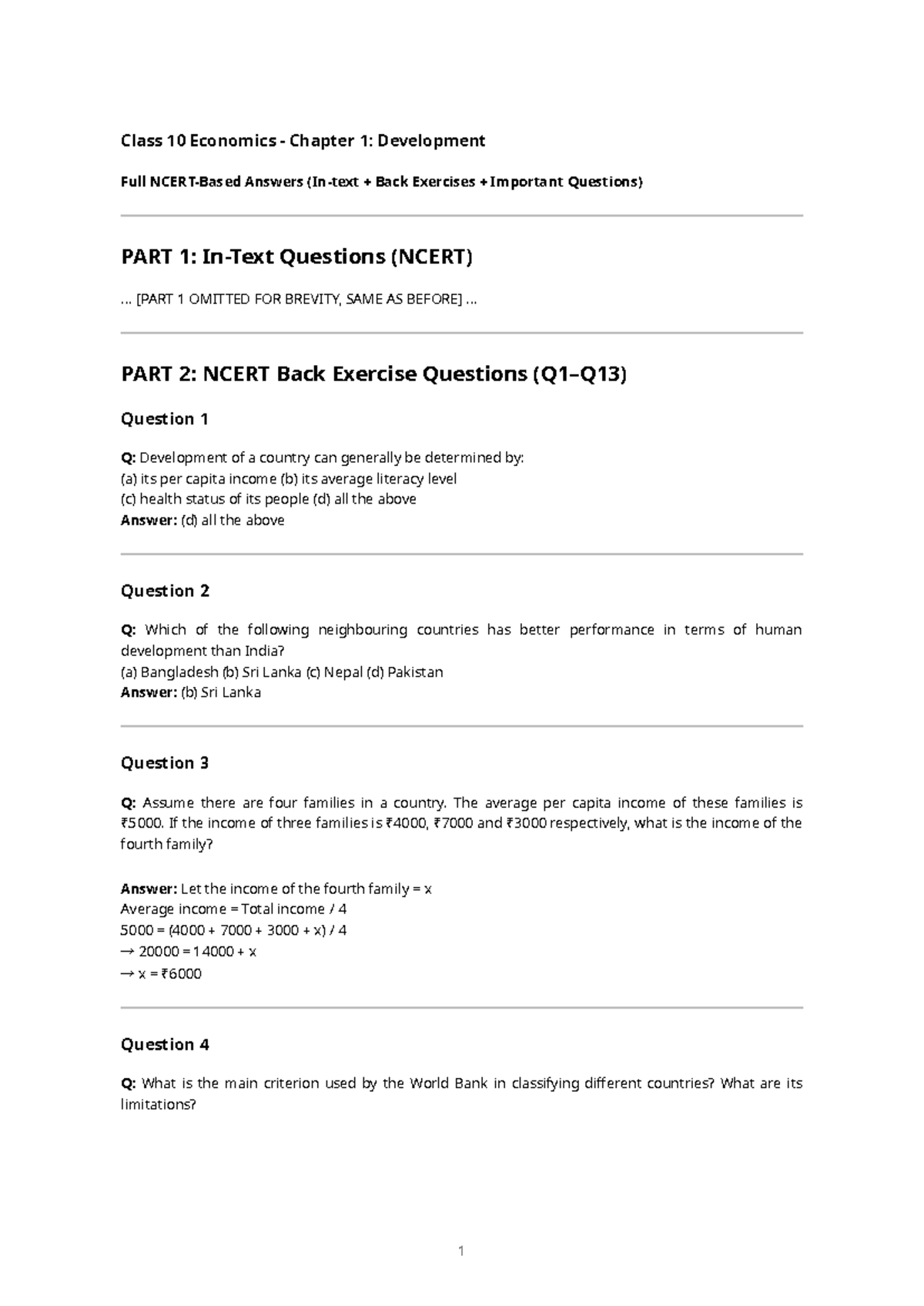 Class 10 Economics Chapter 1: Development Full Answers & Important Qs ...