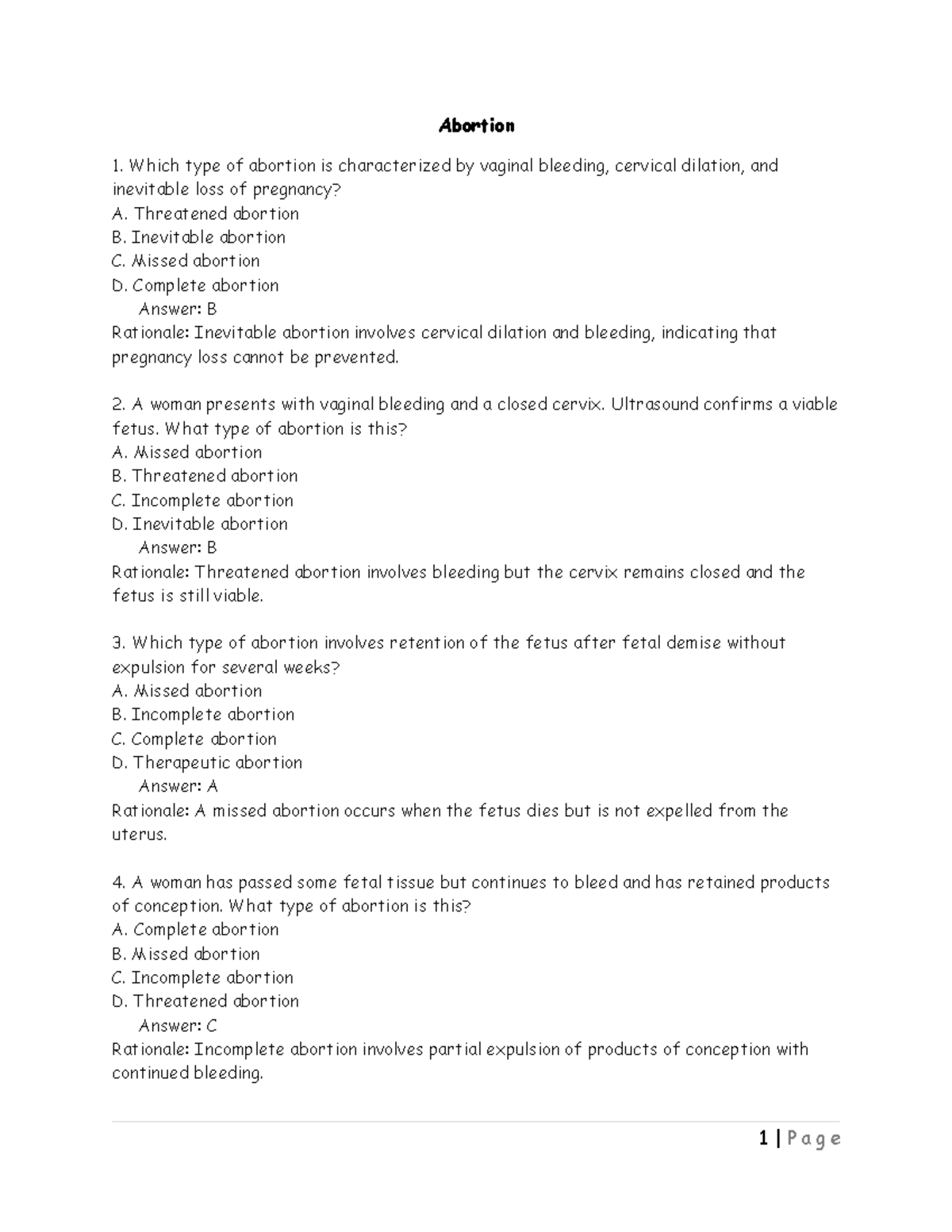 Abortion (NUR 101) Quiz Answers and Rationales - Studocu