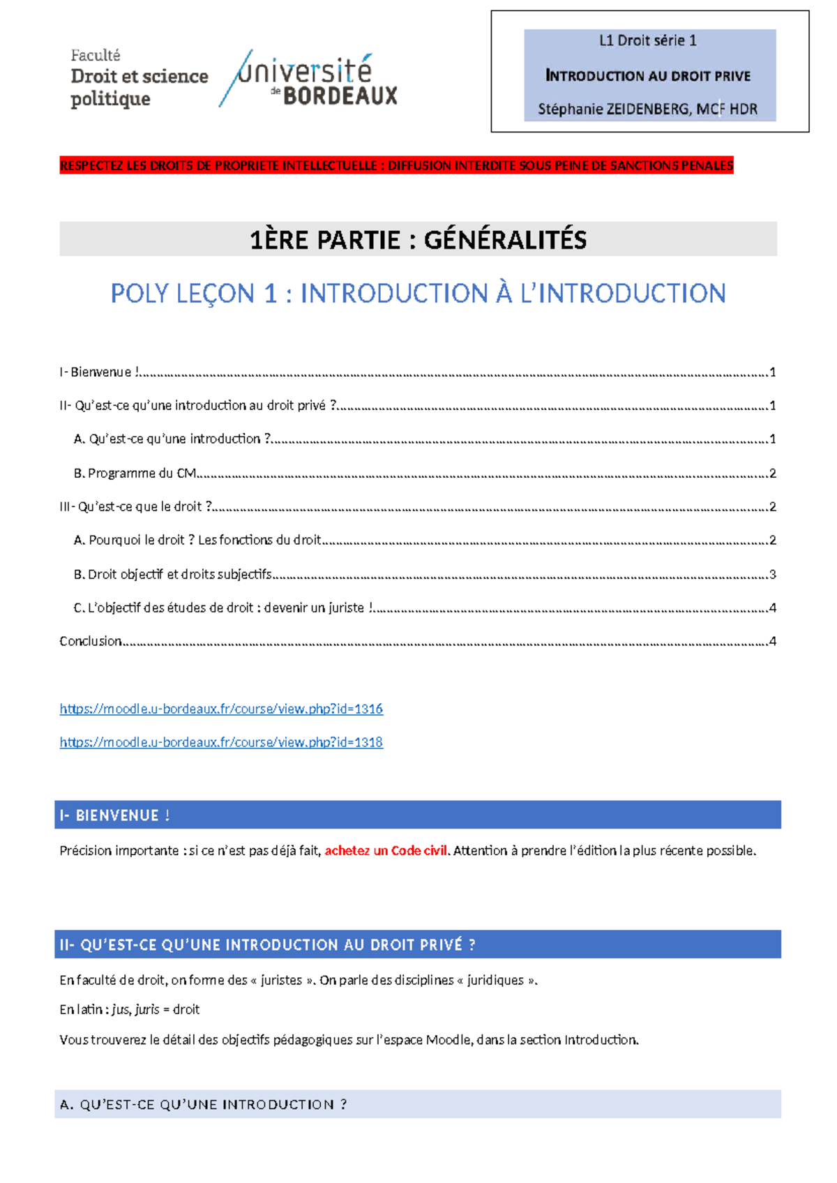 Poly LEC 1 : Introduction au Droit Privé et Généralités - Studocu
