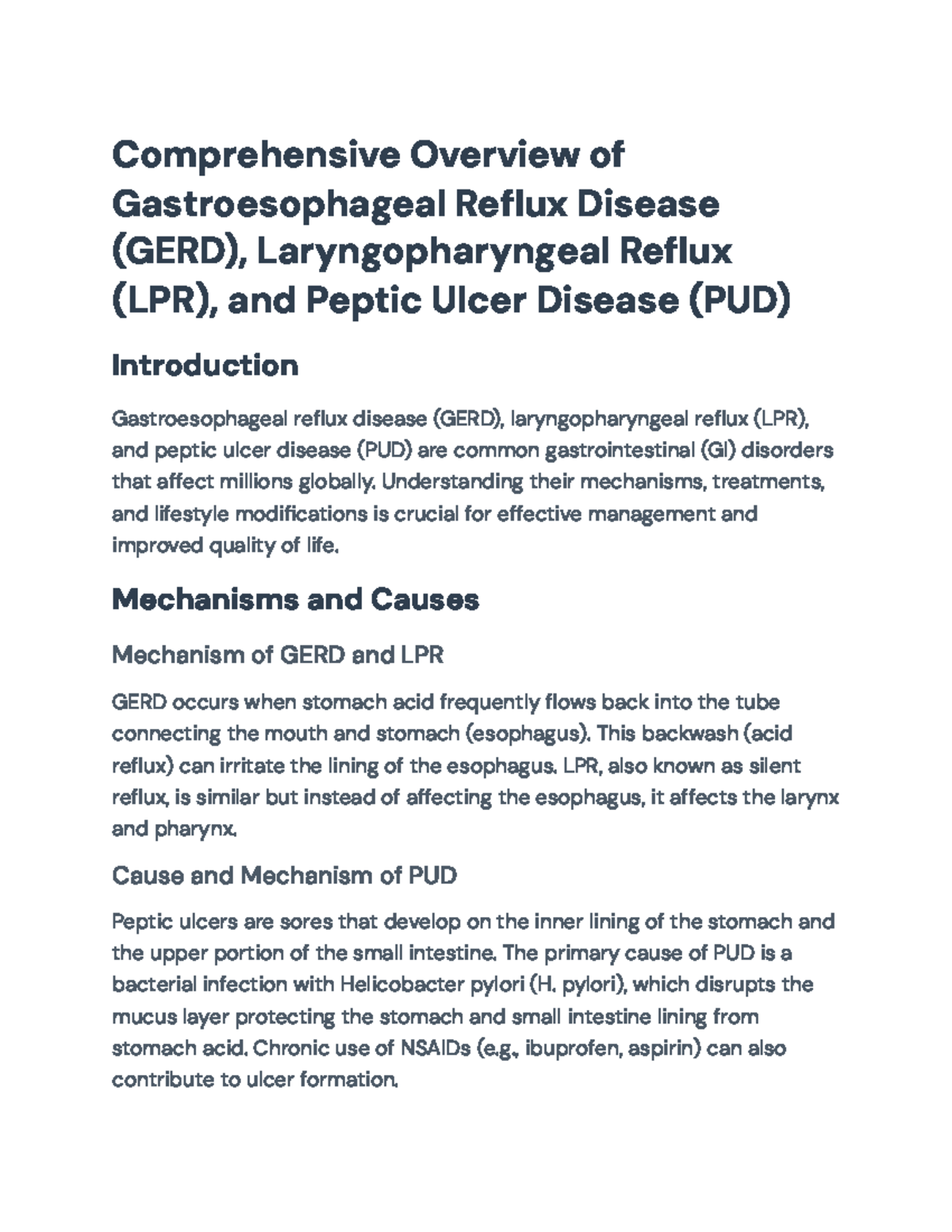 Understanding GERD, LPR, and PUD: Mechanisms, Symptoms, and Treatments ...
