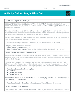 CSP Unit 6 Lesson 3 Birds of a Feather - CSP Unit 6 Lesson 3 Name(s ...