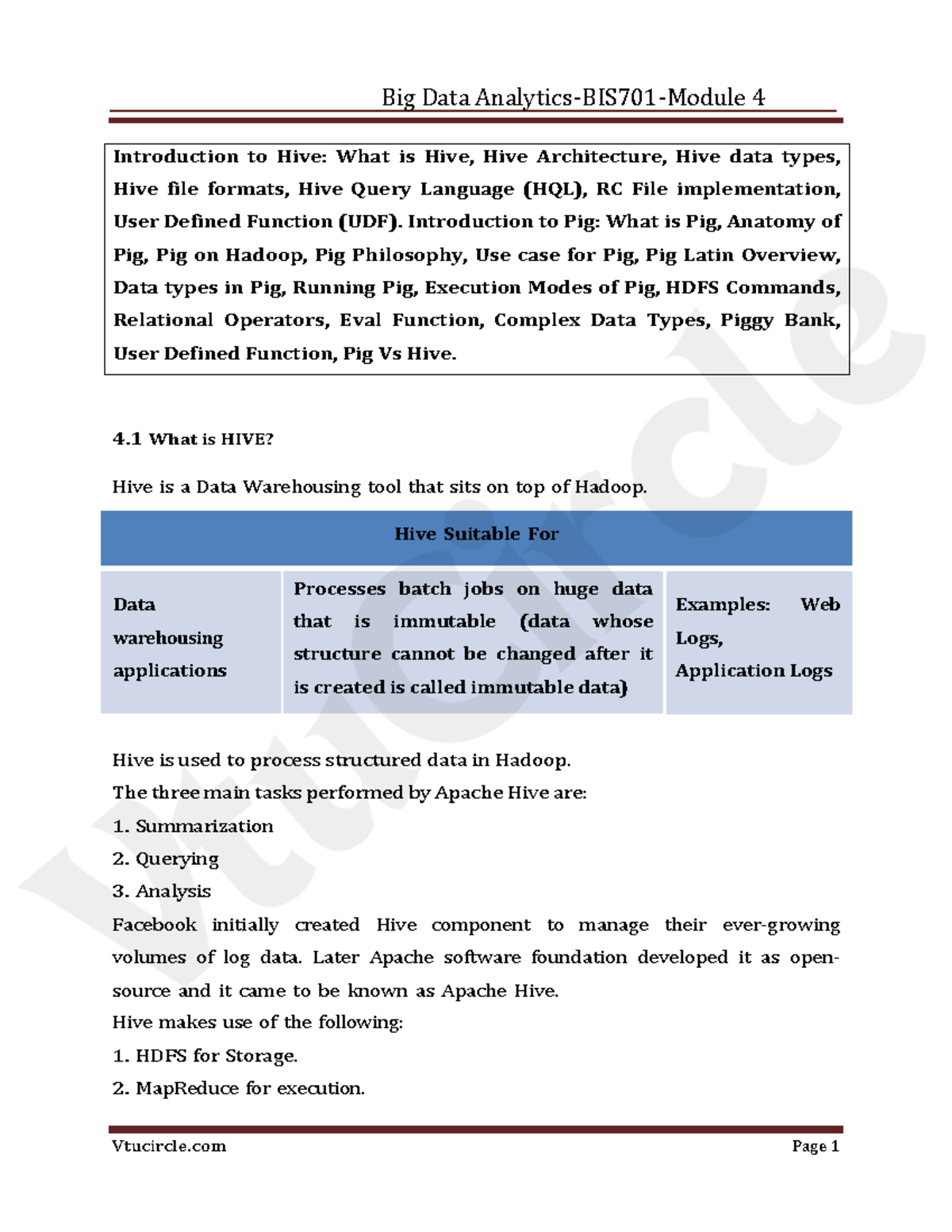 BIS701 Module 4: Introduction to Hive and Pig - Architecture, Data ...