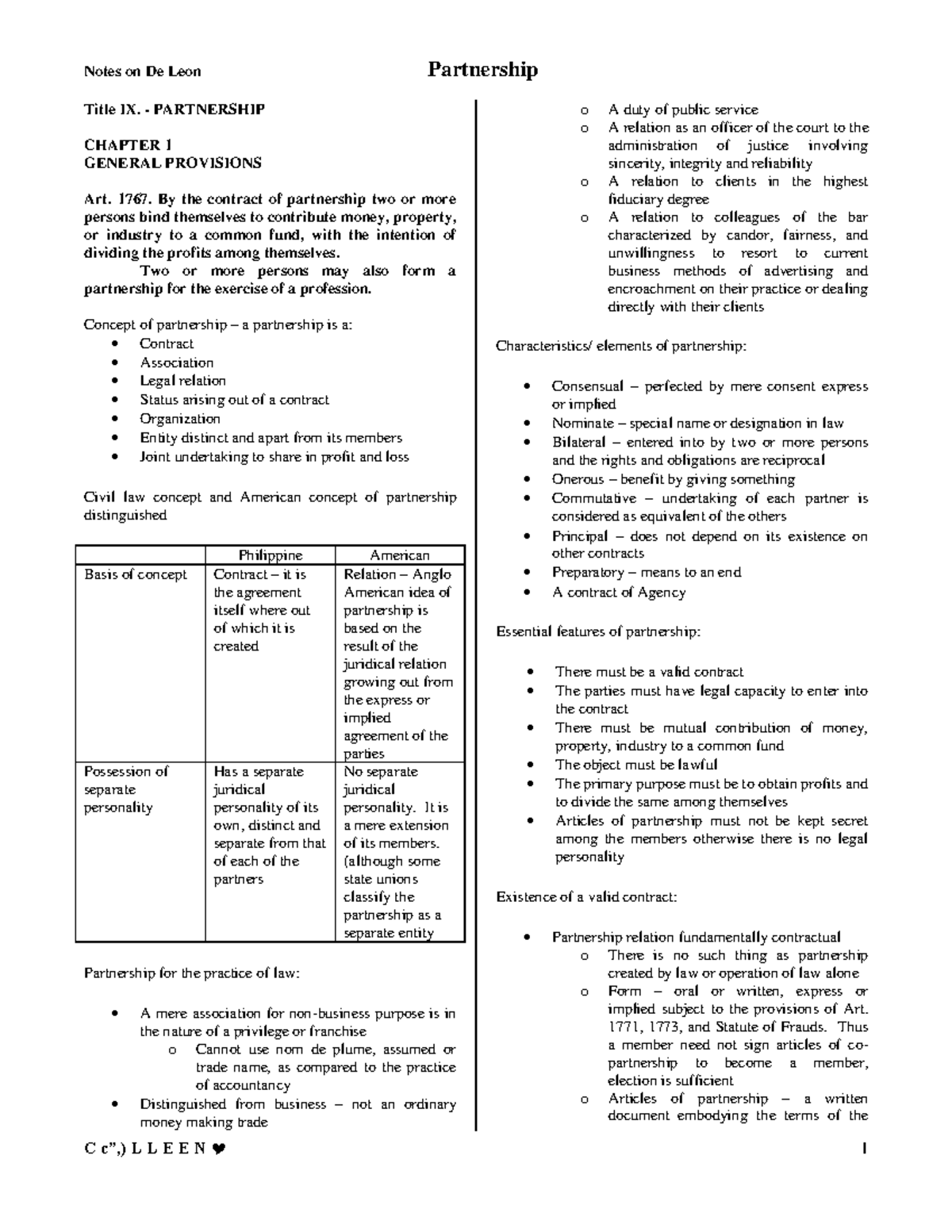 Partnership Notes (C L L E E N) - De Leon Title IX Overview - Studocu