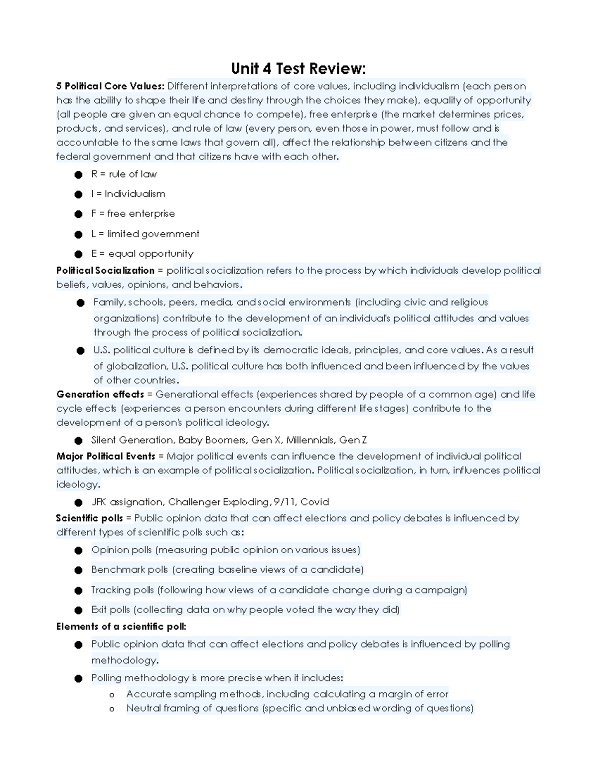 Unit 4 Test Review: Political Ideologies & Public Opinion Analysis ...