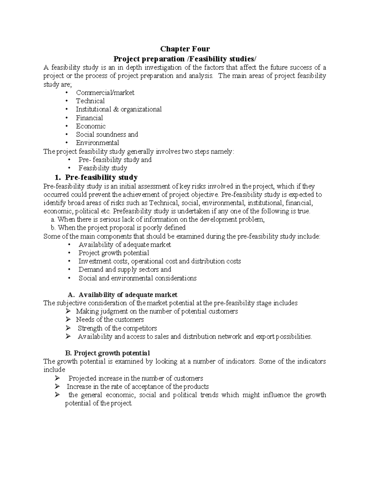 PA chapter 4 - handout - Chapter Four Project preparation /Feasibility ...