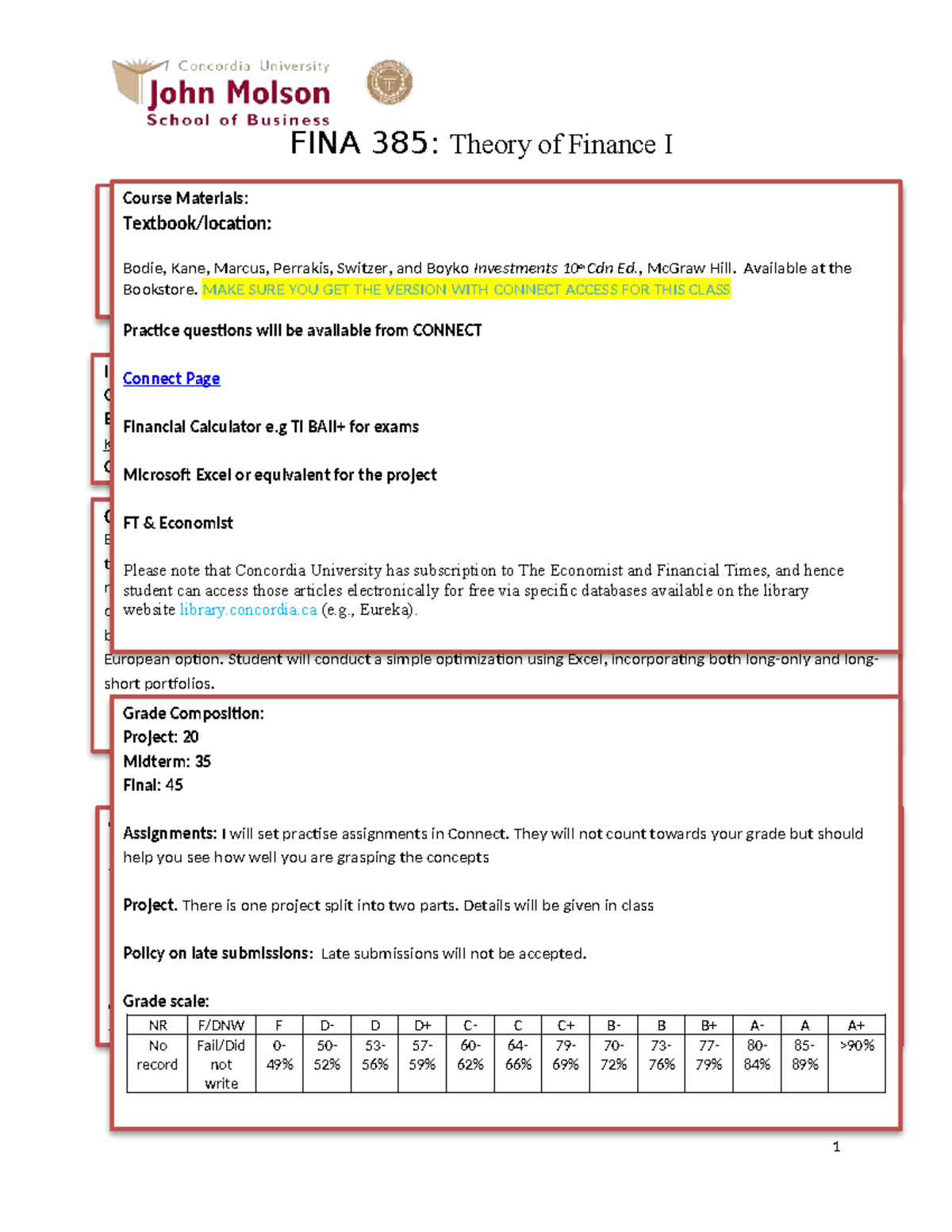FINA 385: Theory of Finance I - Course Outline Summer II 2025 - Studocu
