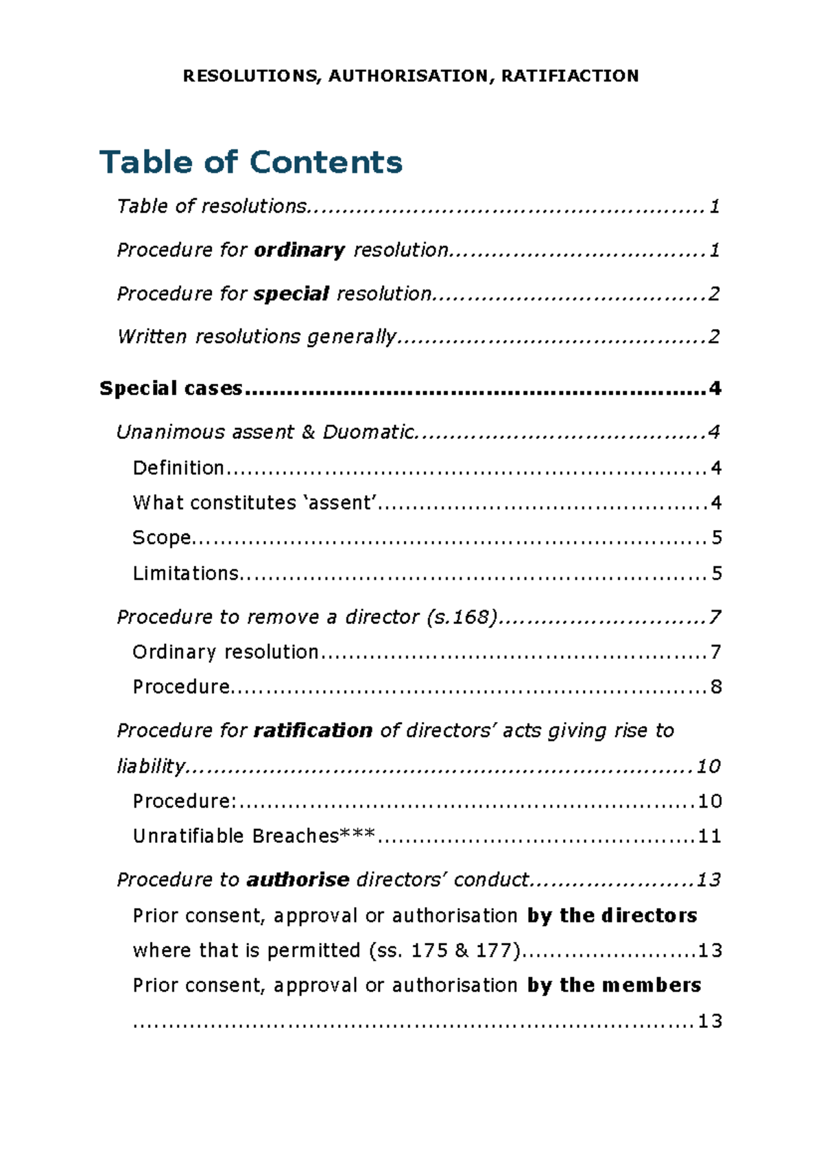 Resolutions, Authorisation, and Ratification Guide (Course Code: LAW101 ...