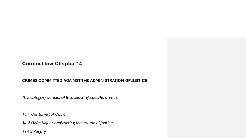 Criminal Law 14: Crimes Against Justice - Contempt & Perjury - Studocu