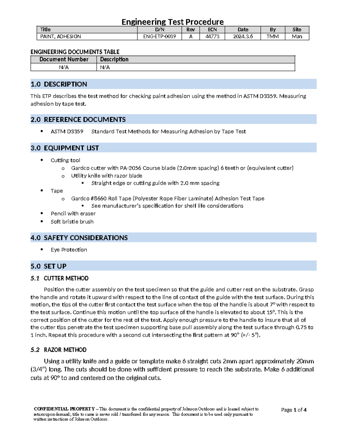 ENG-ETP-0039ra: Paint Adhesion Test Procedure Rev A ECN 44773 - Studocu