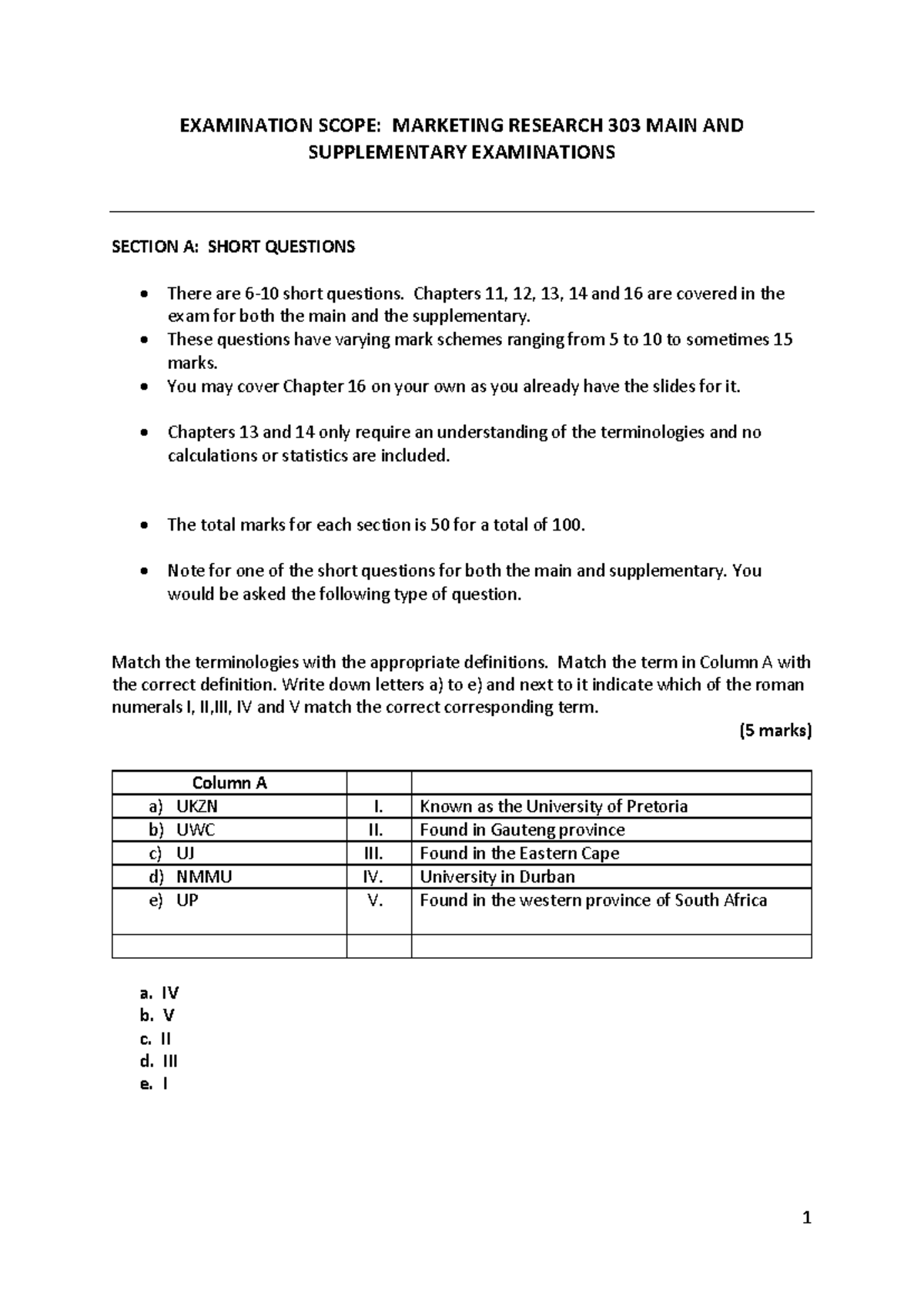 Marketing Research 303: Main & Supplementary Exam Revision Scope - Studocu