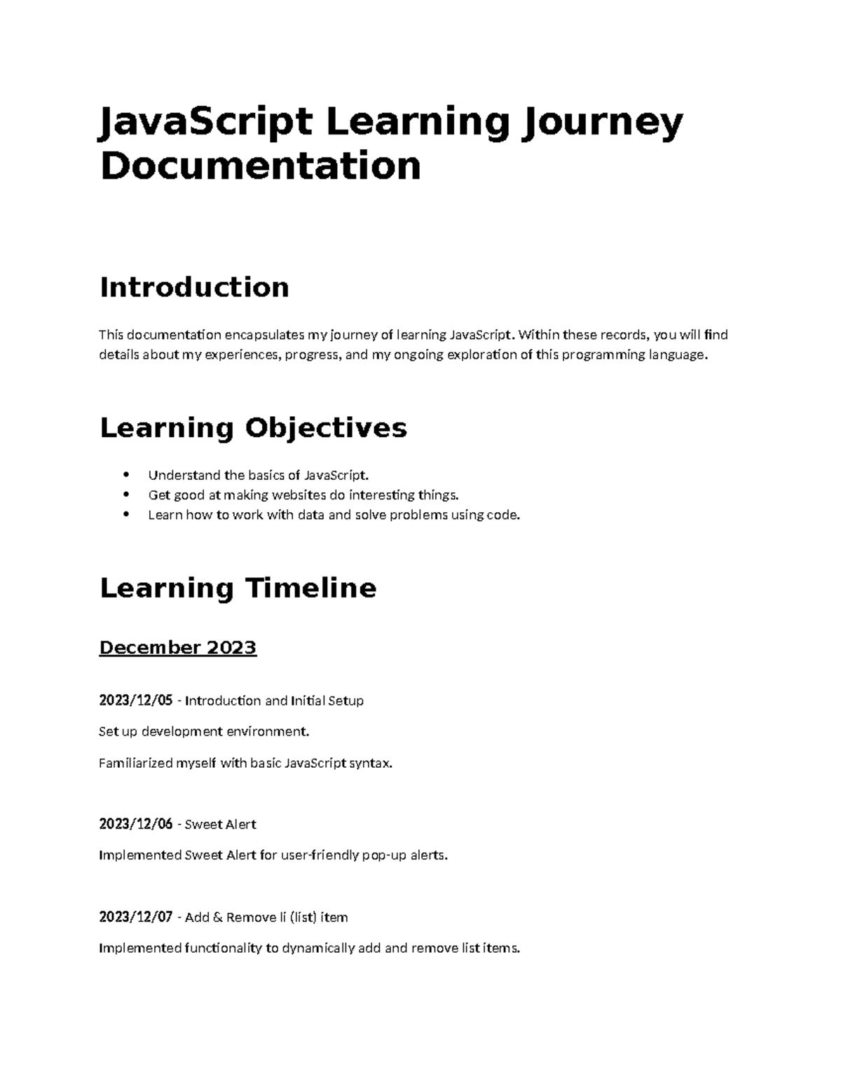 Java Script Learning Journey Documentation - JavaScript Learning ...