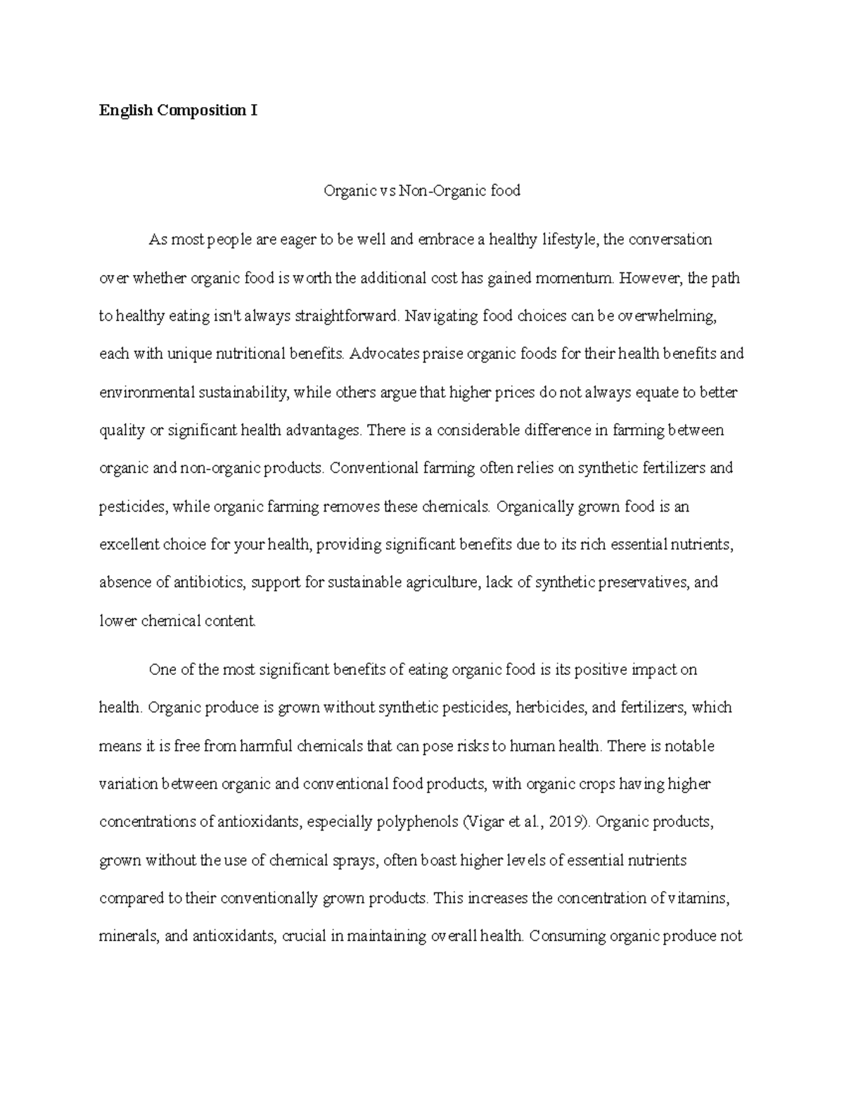 ENG 101: Argumentative Essay on Organic vs Non-Organic Food - Studocu