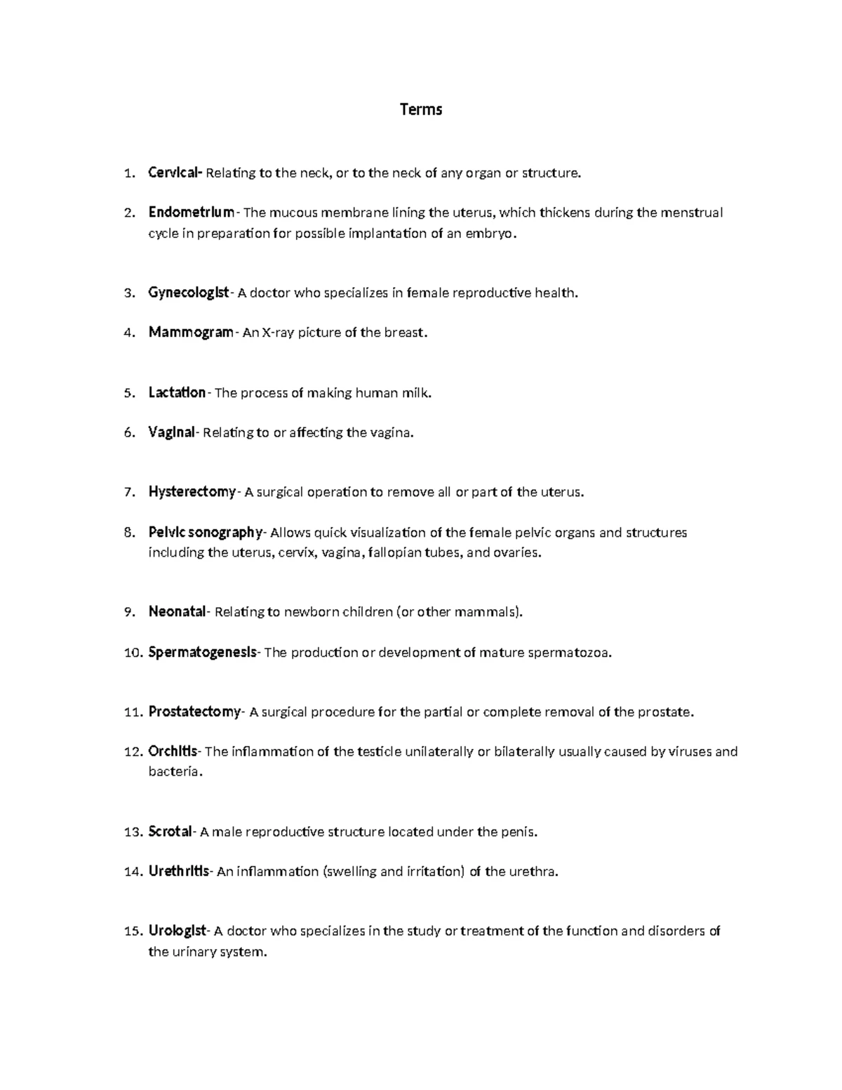 Unit 1 Homework - Unit 1: Medical Terminology Using the terms below ...