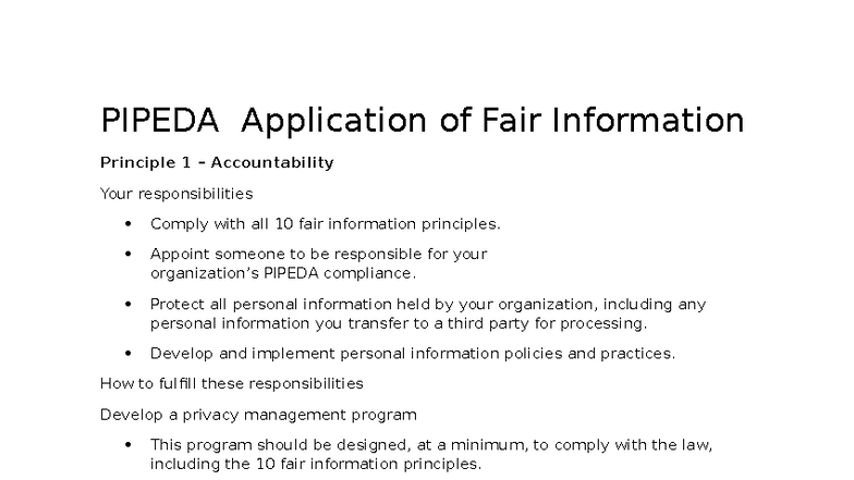 PIPEDA Compliance: Fair Information Principles Overview and ...