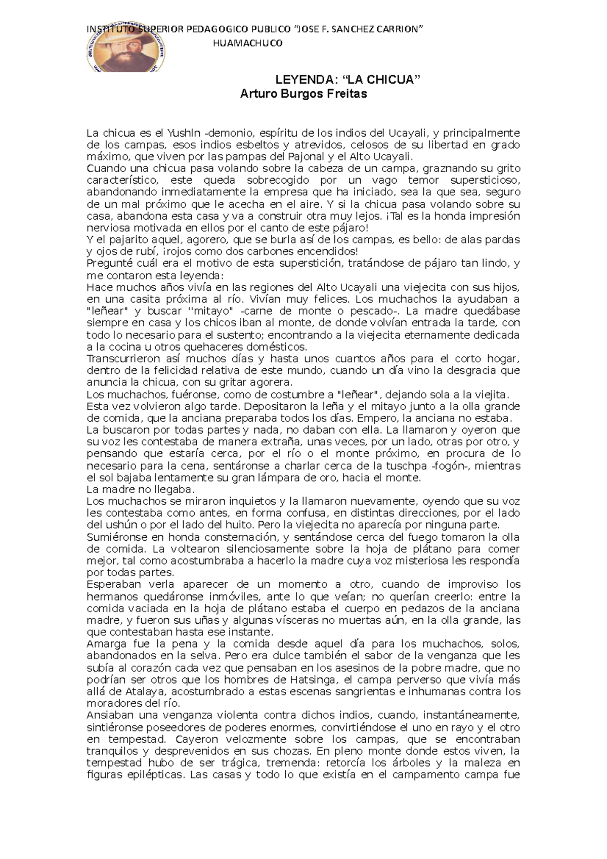 Leyenda de La Chicua: Supersticiones del Ucayali y sus Campas - Studocu