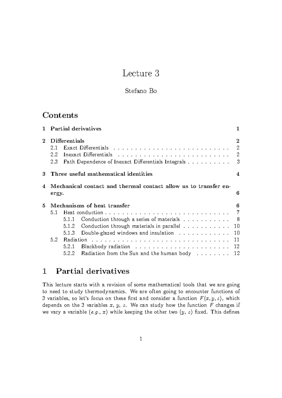 Lecture 3 - Thermal Dynamics: Partial Derivatives & Heat Transfer - Studocu