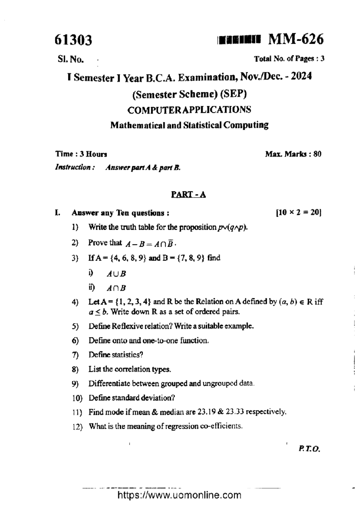 BCA 61303 I Sem Exam: Mathematical & Statistical Computing Notes - Studocu