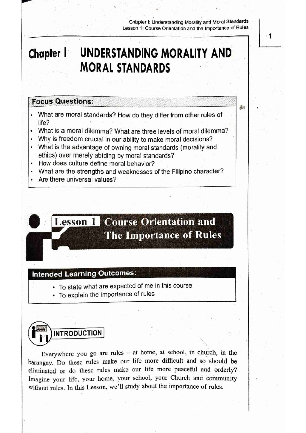Chapter I: Understanding Morality and Moral Standards - Lesson Insights ...