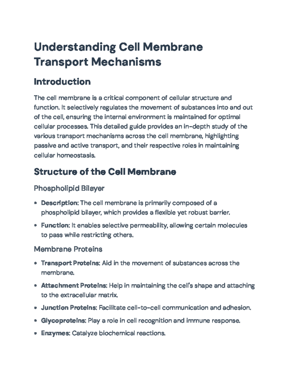 Cell Biology 101: Membrane Transport Mechanisms - Passive & Active Processes - Studocu