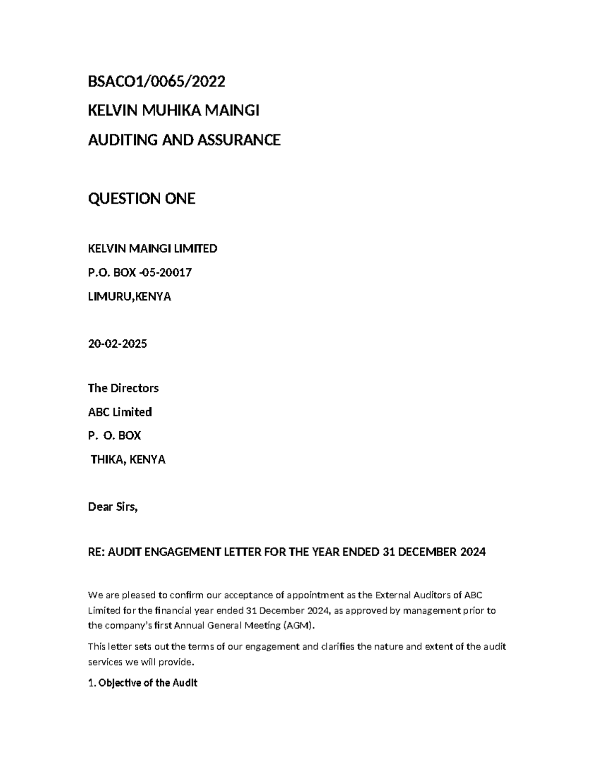 KELVIN MUHIKA MAINGI AUDITING AND ASSURANCE TAKEAWAY CAT - Studocu