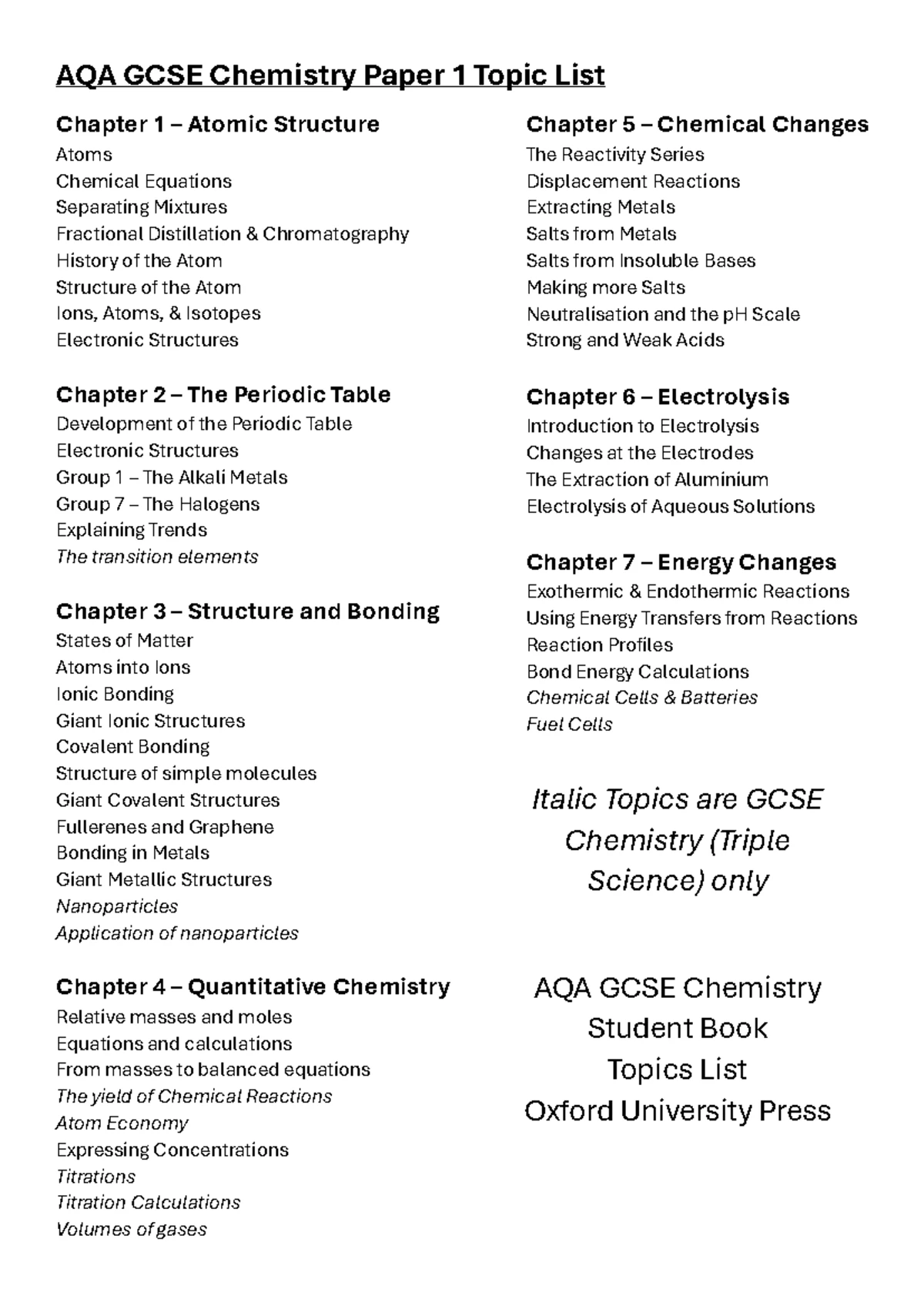 AQA GCSE Physics Paper 2 Topic list - Studocu