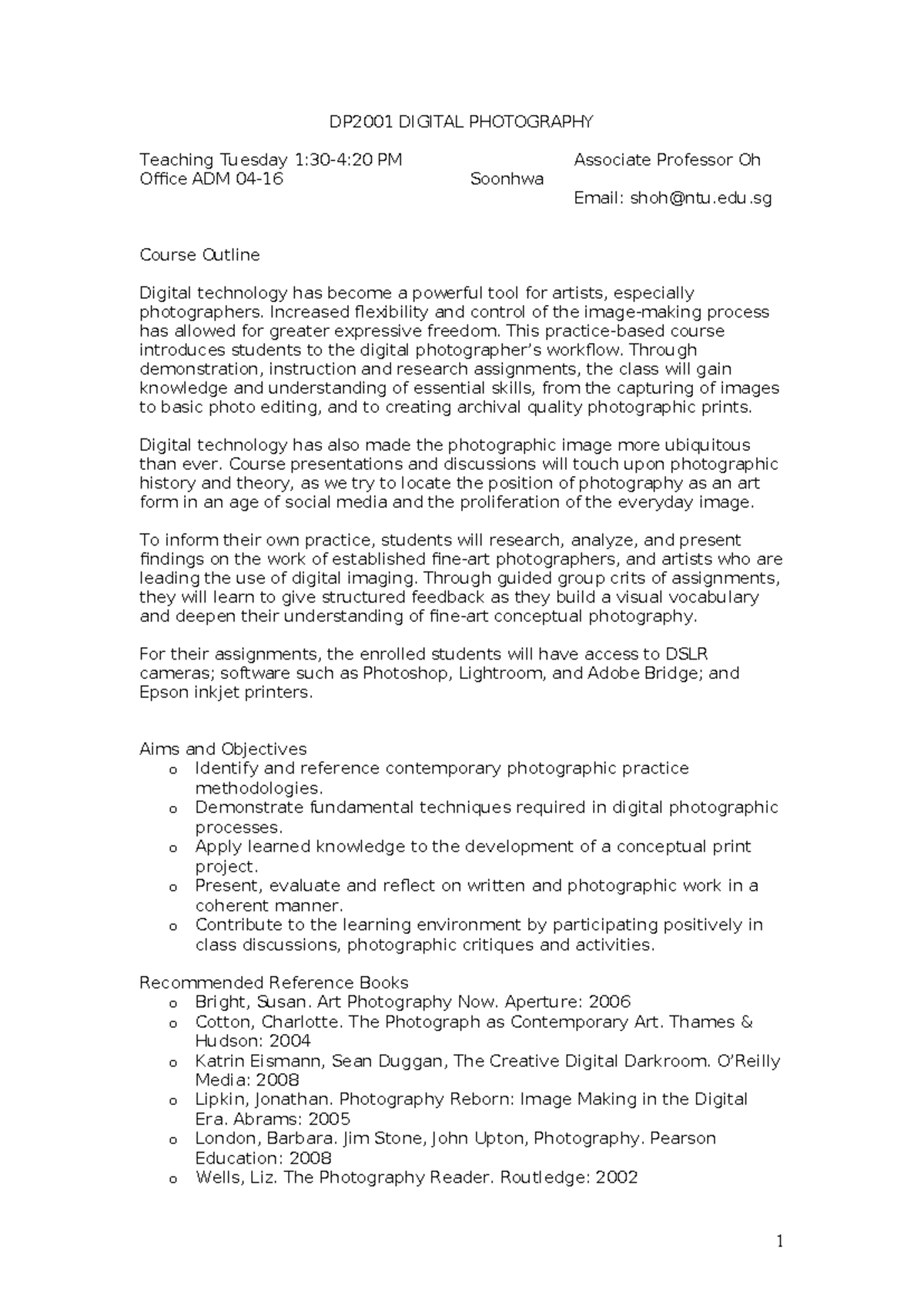 DP2001 Digital Photography Syllabus - Sem 2 2023-24 Overview - Studocu