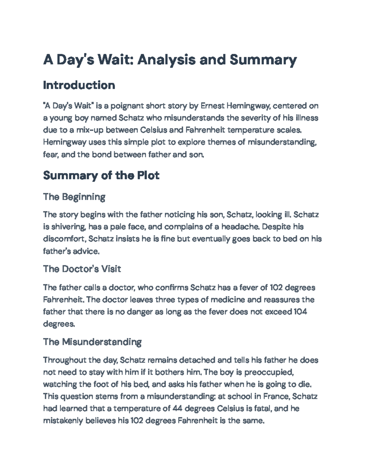Analyzing "A Day's Wait" by Hemingway: Summary and Themes - A Day's ...