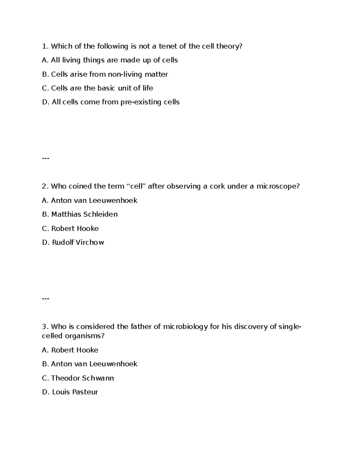 Bio 101: Cell Theory Quiz and Key Concepts - Studocu