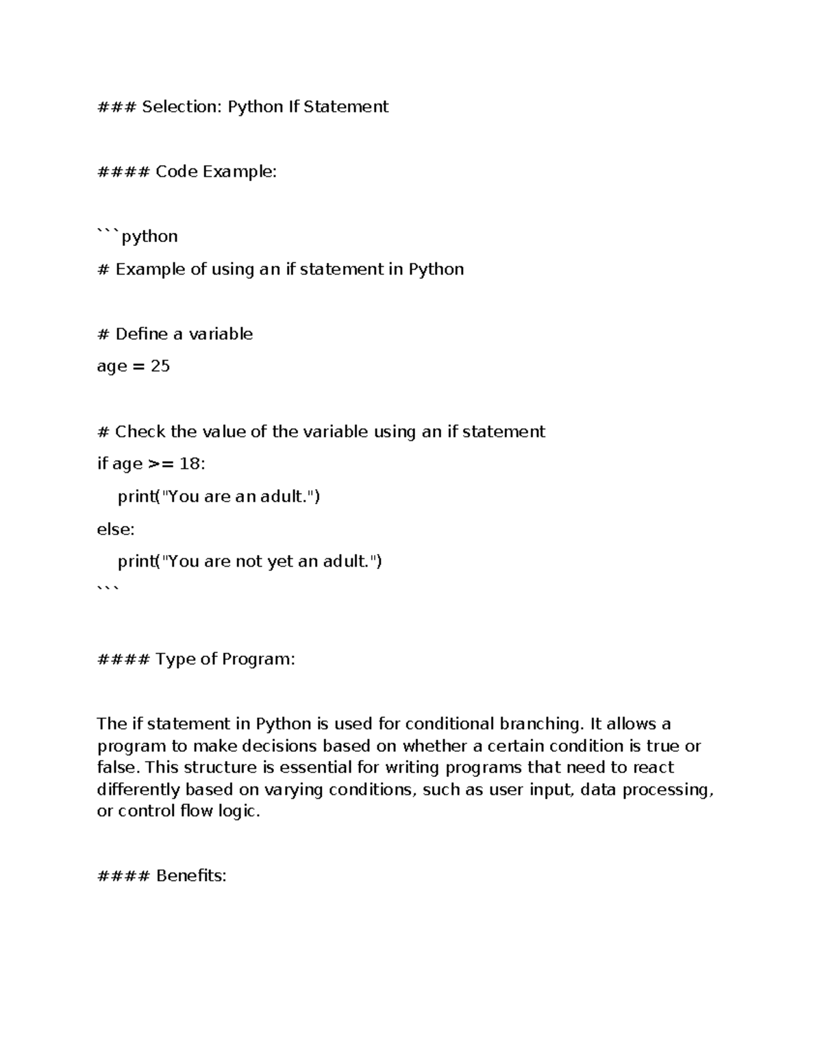 2.1 123 - Selection: Python If Statement Code Example: # Example of ...