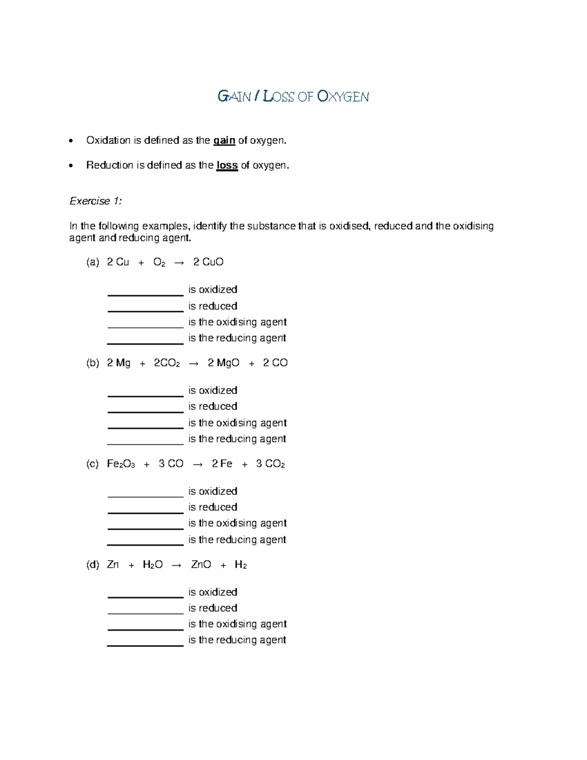 Redox Revision 1 - Notes on Oxidation and Reduction - Studocu
