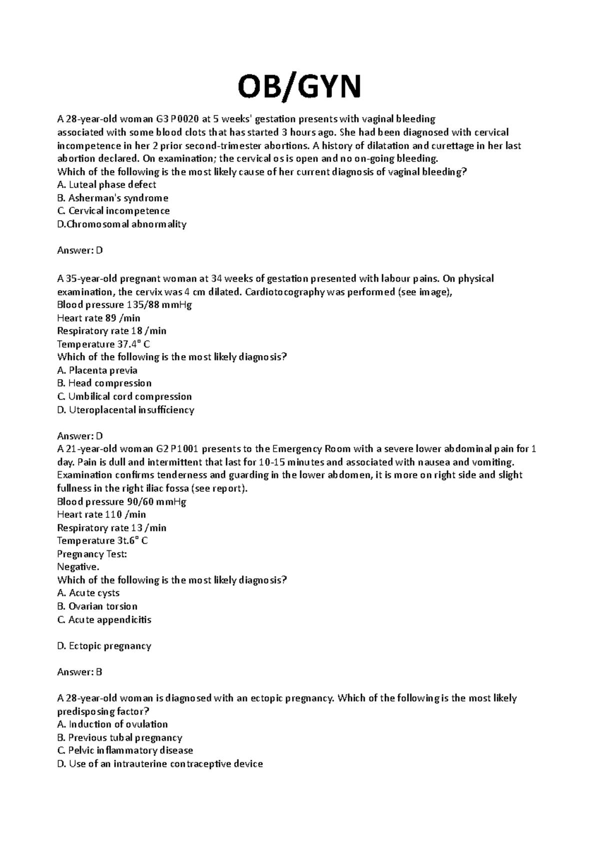 Obstetrics and Gynecology Case Study Review G3 P0020 - Studocu