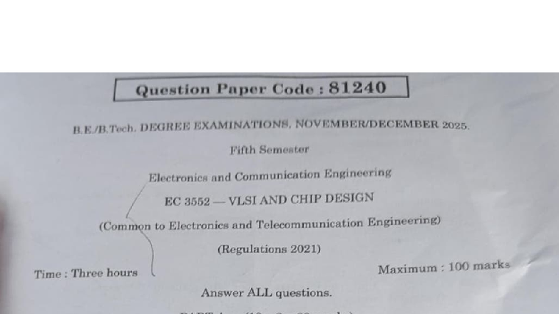 EC3552 VLSI AND CHIP Design Nov Dec 2025 Questions Paper - VLSI and ...