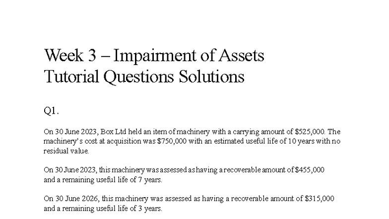 Week 3 - Impairment of Assets Tutorial Q&A Solutions - Studocu