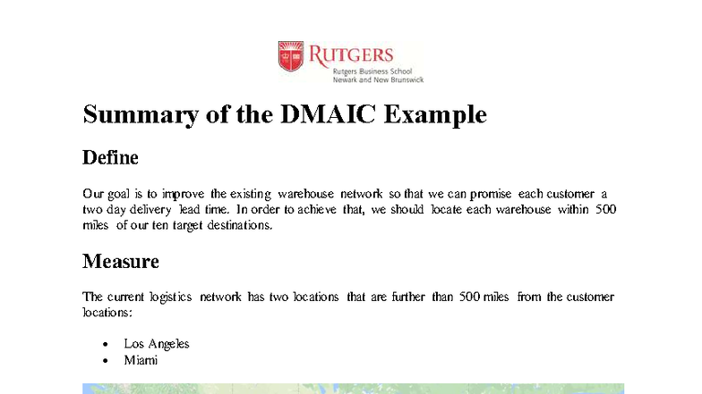 DMAIC Example Summary: Optimizing Warehouse Network for 2-Day Delivery ...