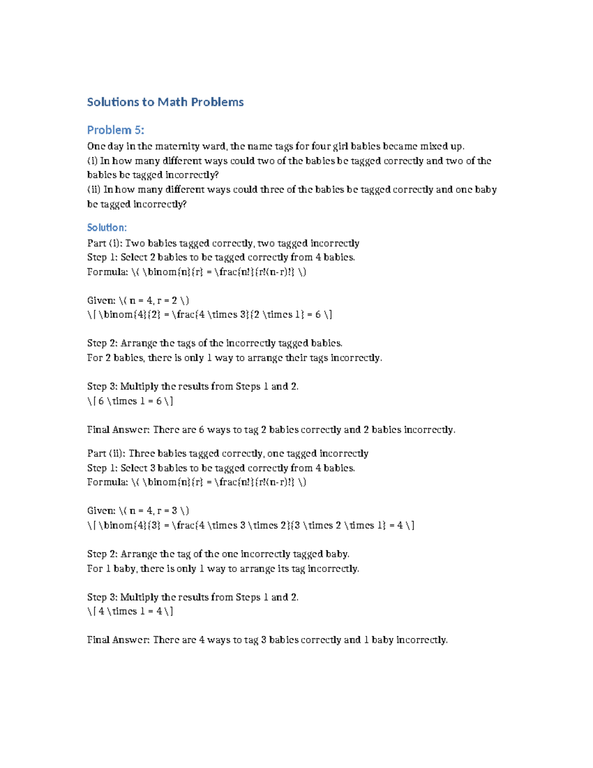 Math Problem Solutions: Combinatorics and Salary Comparisons - Studocu