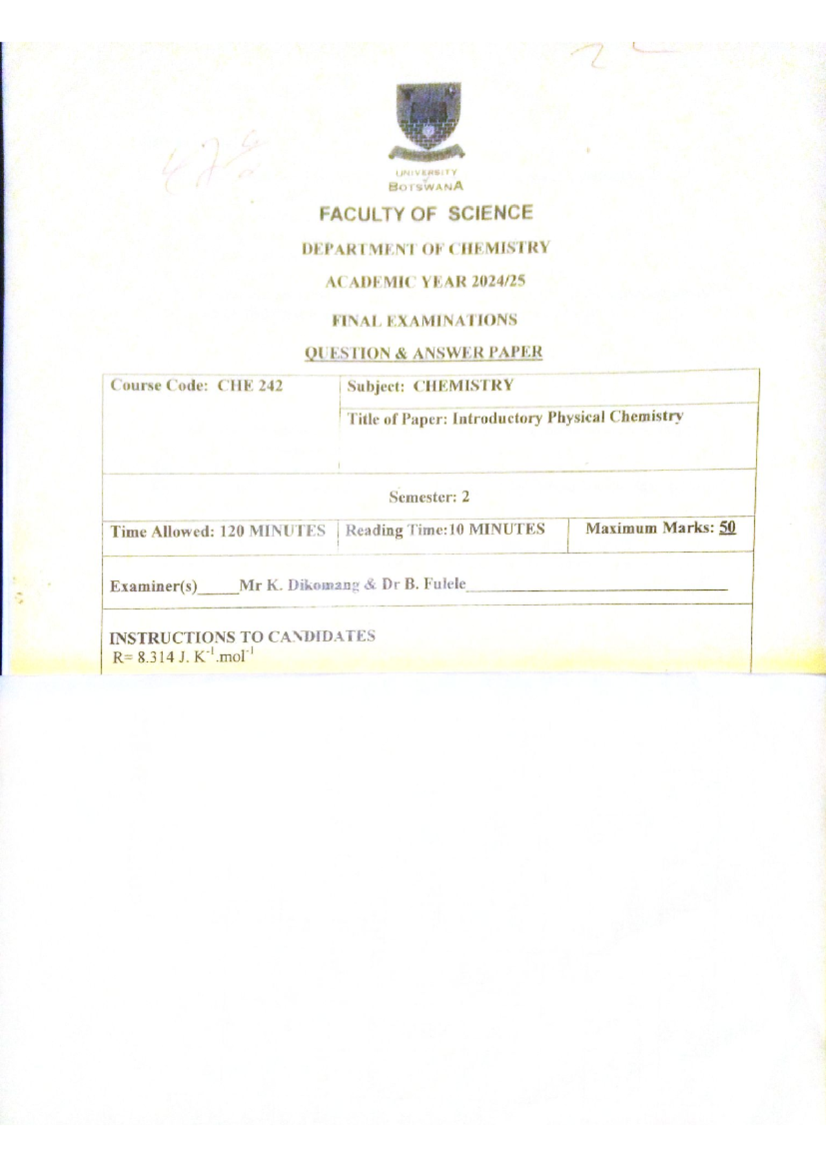 CHE 242 Final Exam Preparation - Introductory Physical Chemistry - Studocu