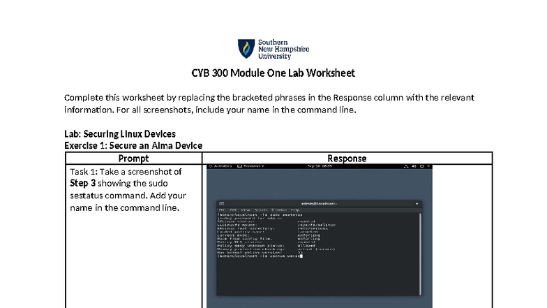 CYB 300 Module One Lab Worksheet: Securing Linux Devices - Studocu