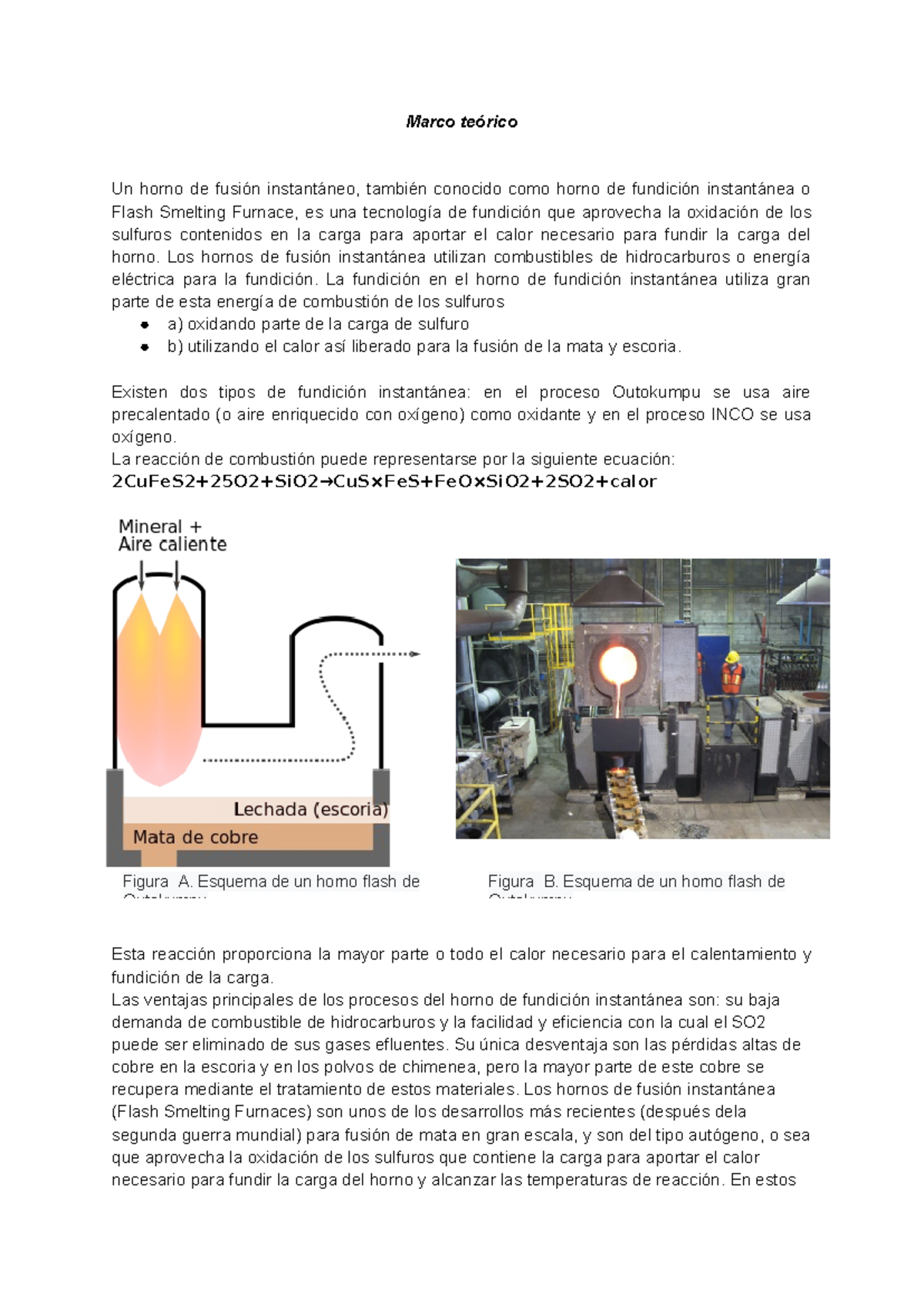 Marco Teórico: Hornos de Fusión Instantánea (Flash Smelting) - Studocu