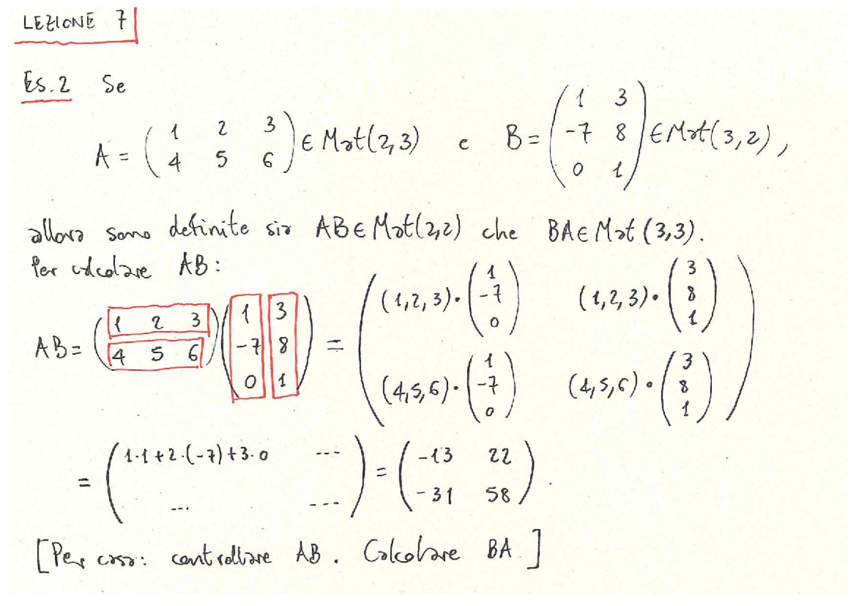 Lezioni 7-8 - Appunti di Geometria e Algebra Lineare - Studocu