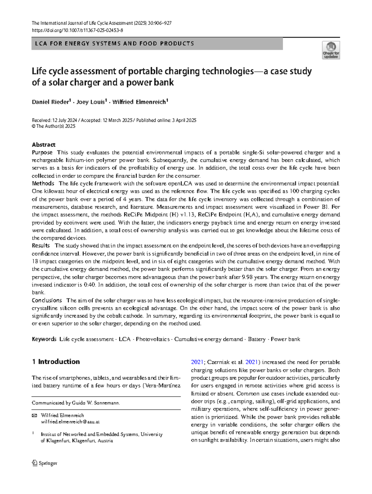 LCA Study of Solar Charger vs Power Bank: Environmental Impact Analysis ...