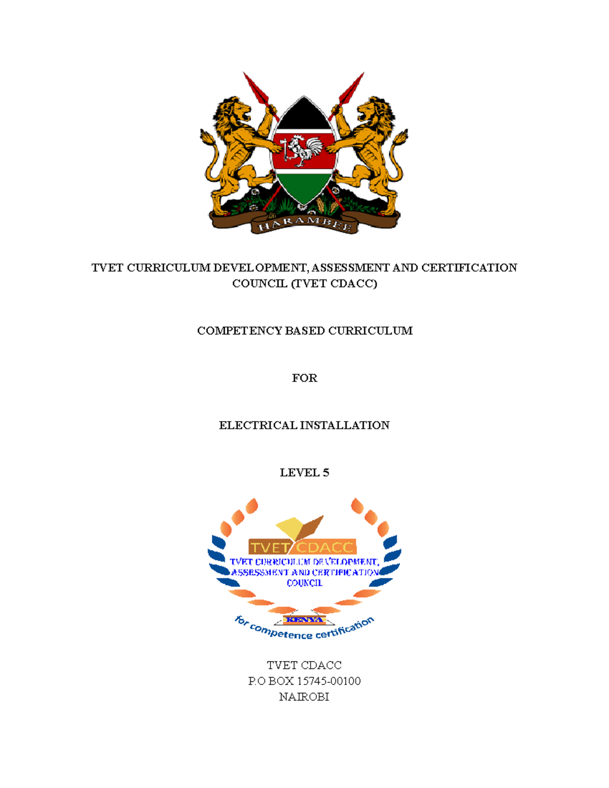 Electrical Installation Curriculum Level 5: Competency-Based Overview - Studocu